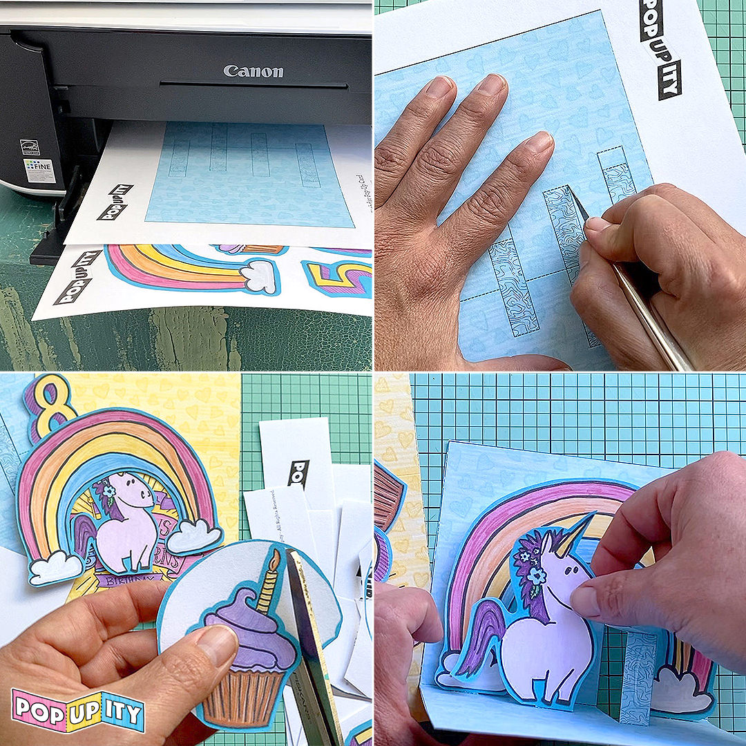 Rainbows & Unicorns DIY Pop-Up Card Template | Popupity